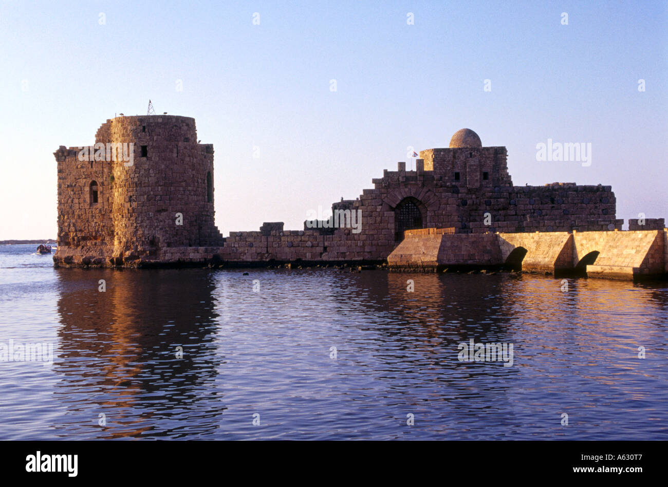 Ancient fort at waterfront, Sidon Sea Castle, Sidon, South Governorate ...