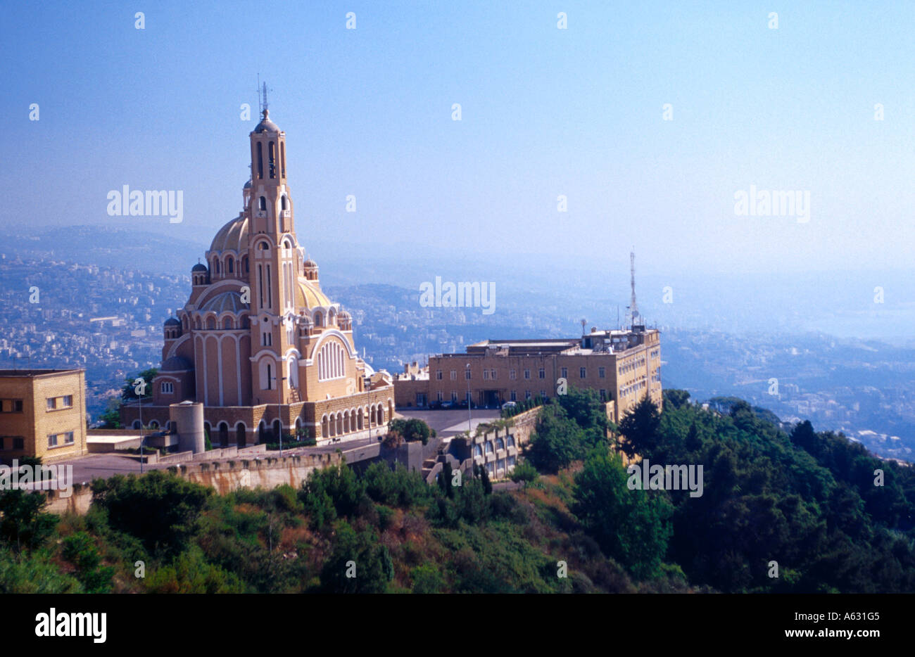 Church on hill, Basilica Of St. Paul, Harissa, Lebanon Stock Photo - Alamy