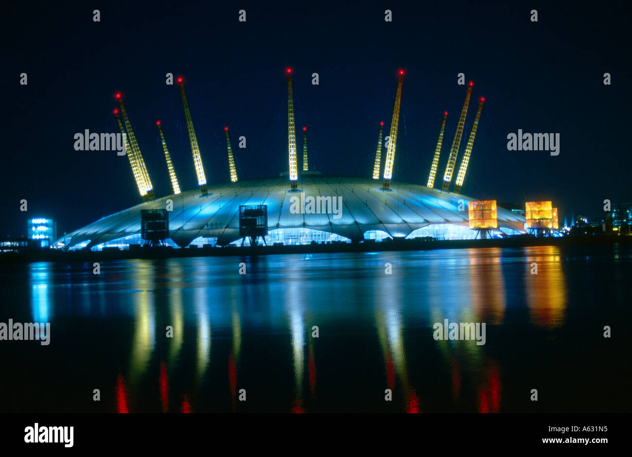 Exhibition house lit up at night, The O2, London, England Stock Photo ...