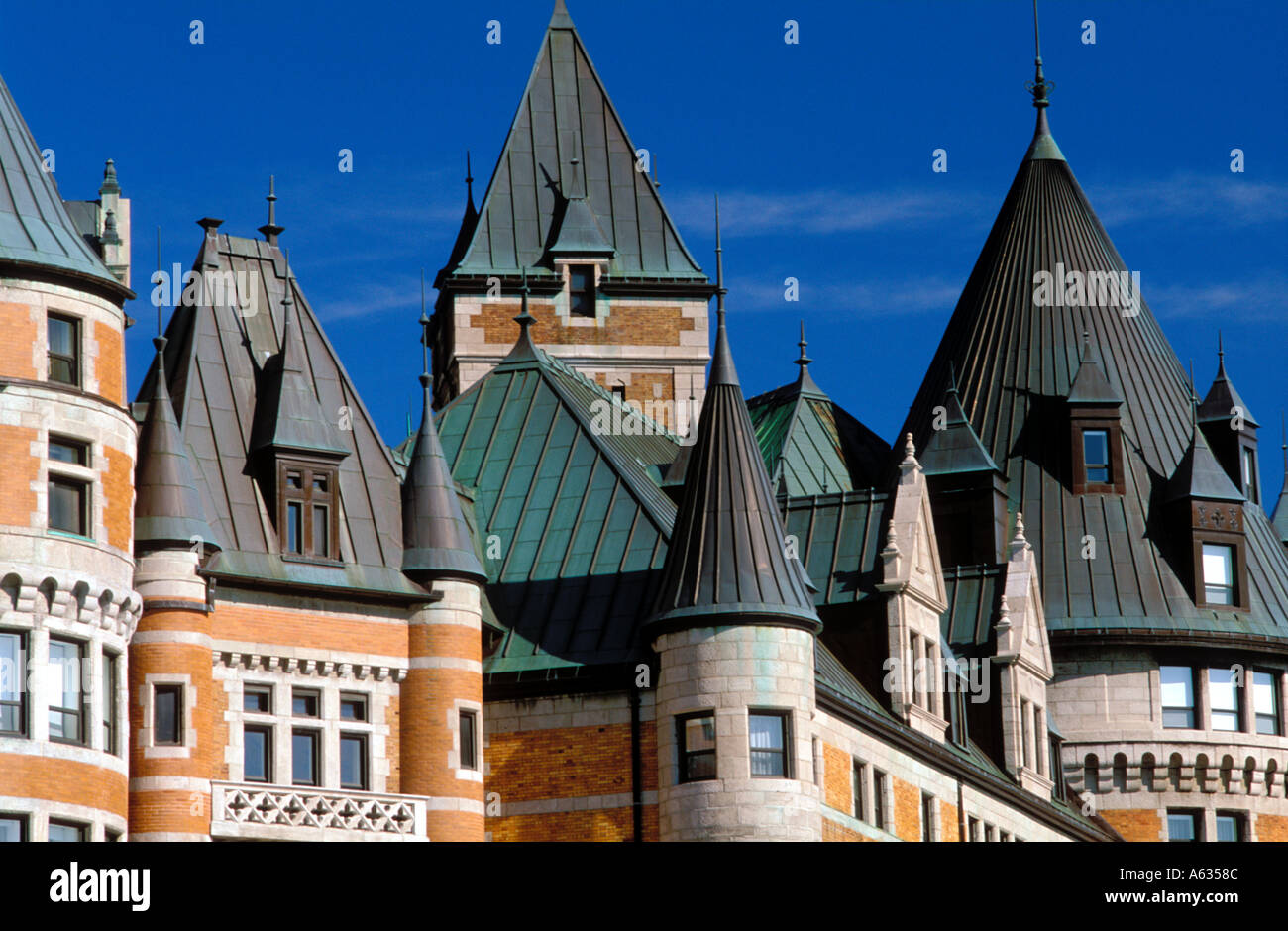 Canada Quebec Quebec City detail of roof line of the Chateau Frontenac ...
