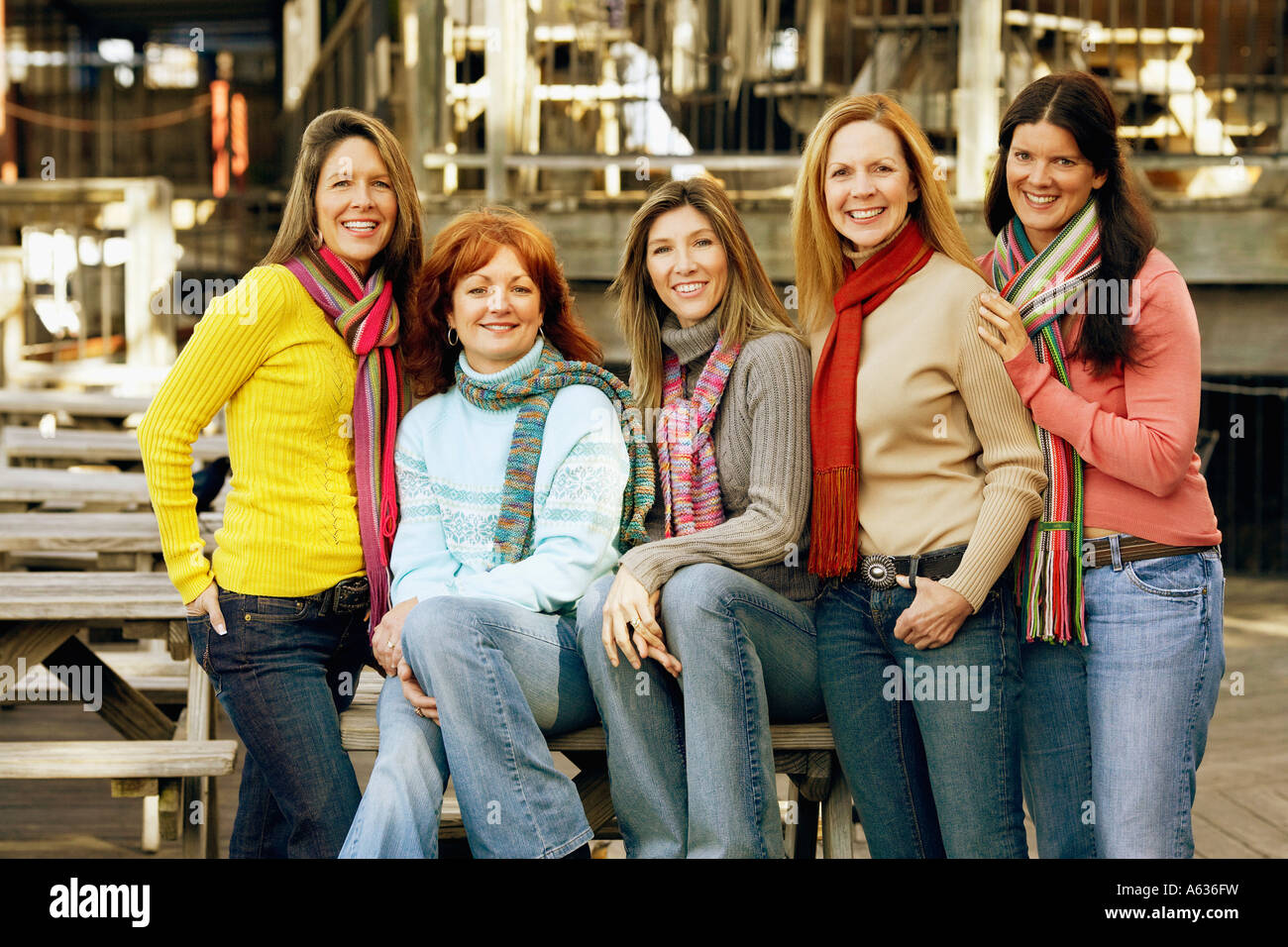 Portrait of five young women smiling Stock Photo - Alamy