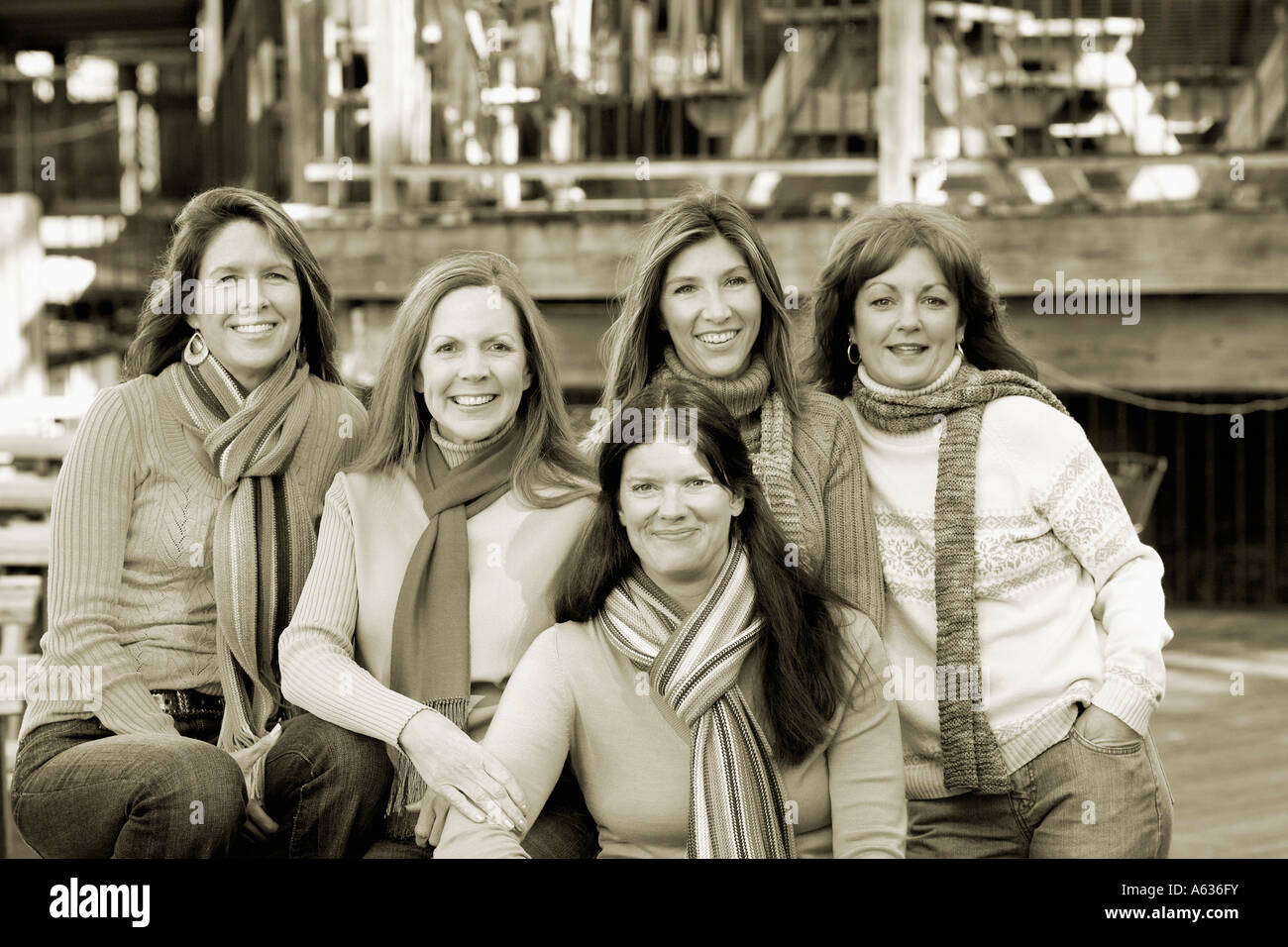 Portrait of five young women smiling Stock Photo - Alamy