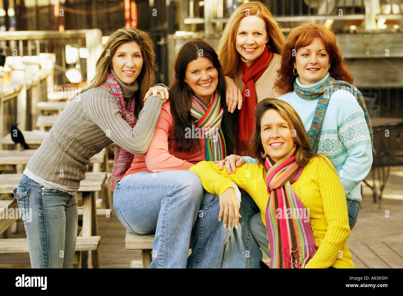 Portrait of five young women smiling Stock Photo - Alamy
