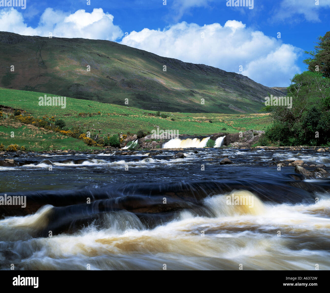 ireland, county mayo leenane, ashleigh falls, erriff river, wild ...
