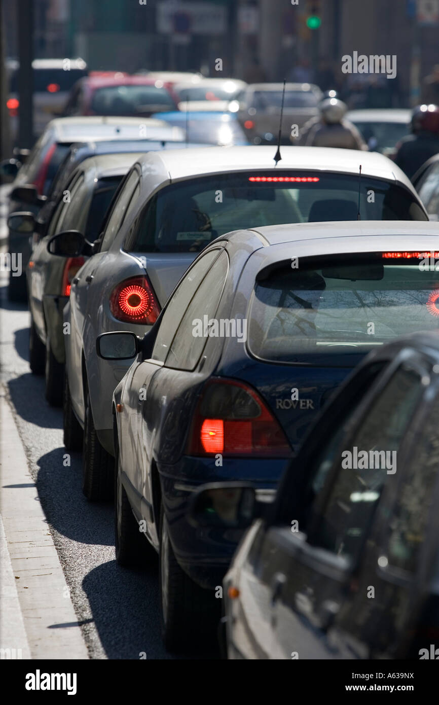 Traffic jam in La Rambla, Barcelona, Catalonia, Spain Stock Photo - Alamy