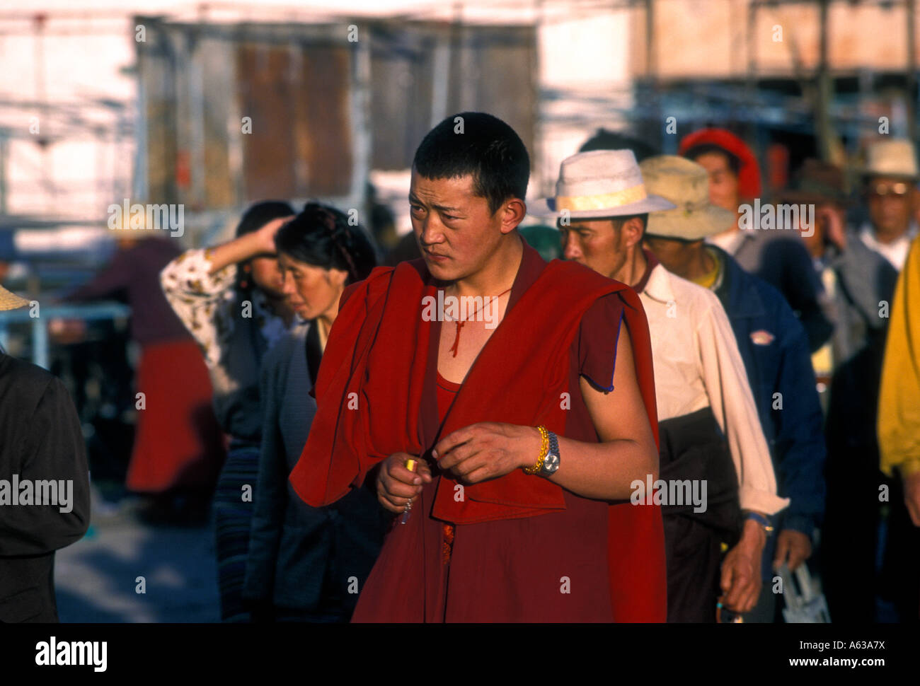 Tibetan monk, monk, pilgrim, circumambulation route, Jokhang Temple ...