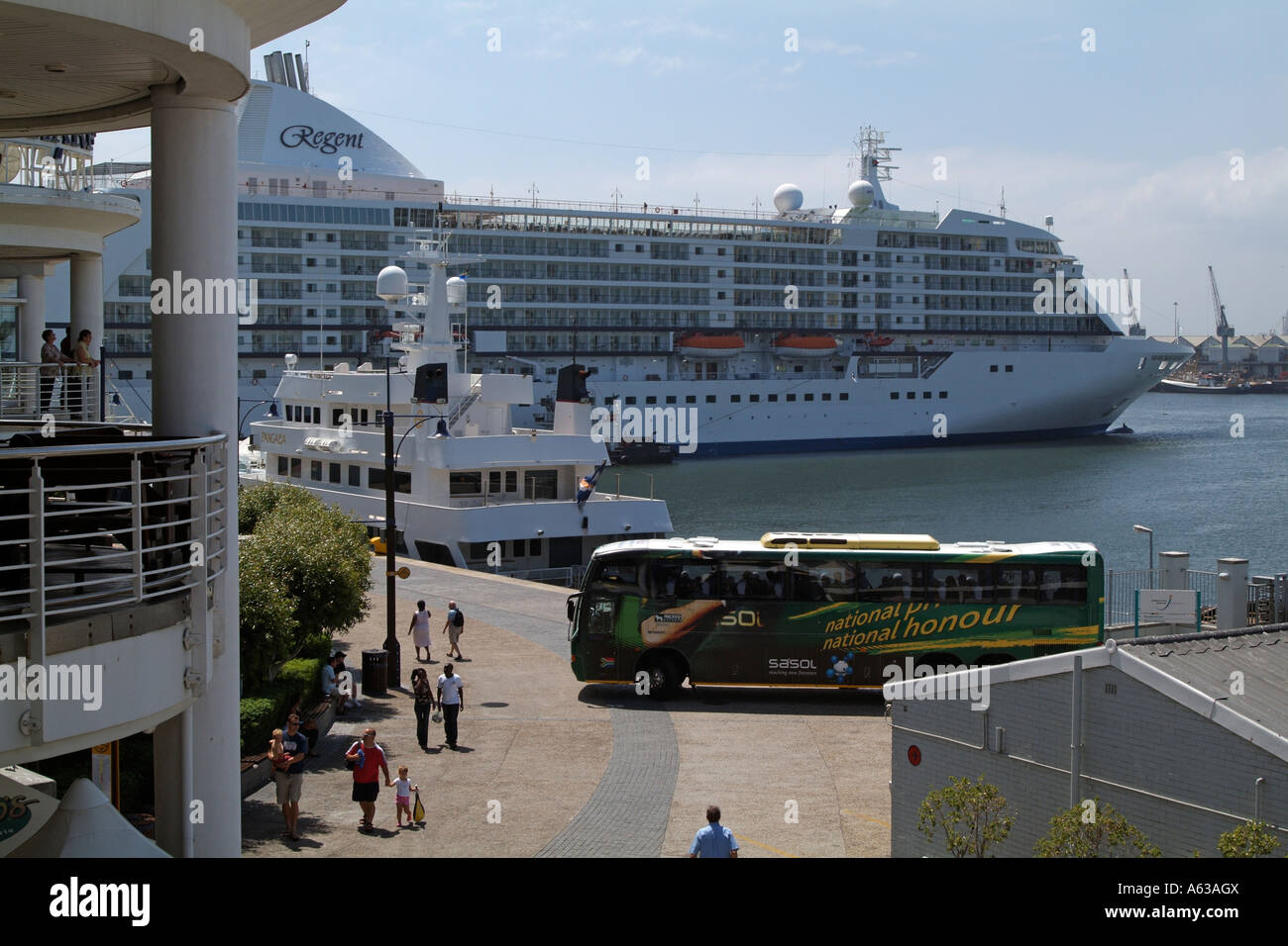 Cape Town South Africa. Cruise ship and excursion coach in the port ...