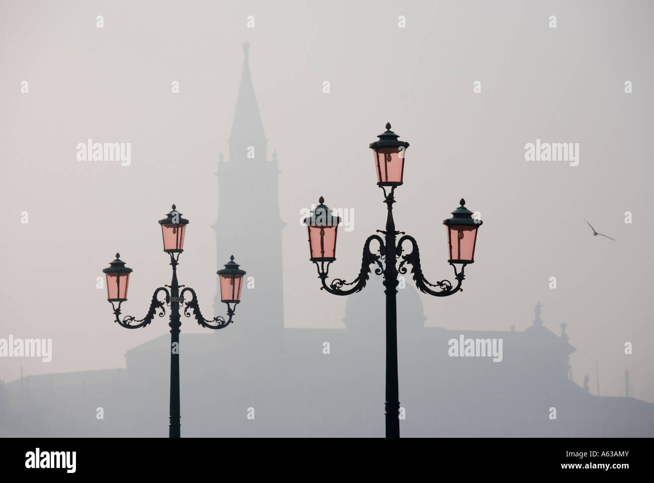 Lamp posts standing in front of San Giorgio Maggiore in Venice Italy ...