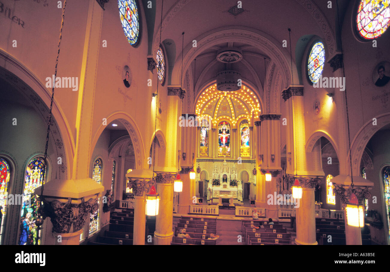 Nave of the Holy Trinity Catholic Church seen from the organ balcony in ...