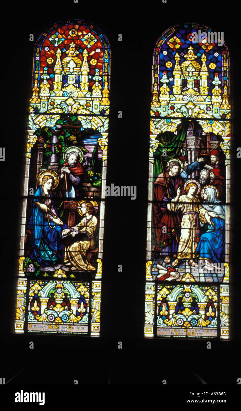 Stained glass window seen in the Holy Trinity Catholic Church in Stock ...