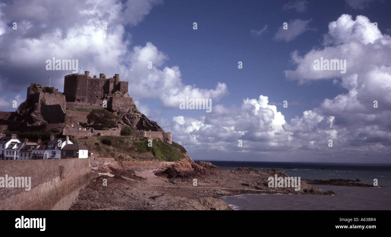 Mont Orgueil Castle and Gorey harbour, Jersey Stock Photo - Alamy
