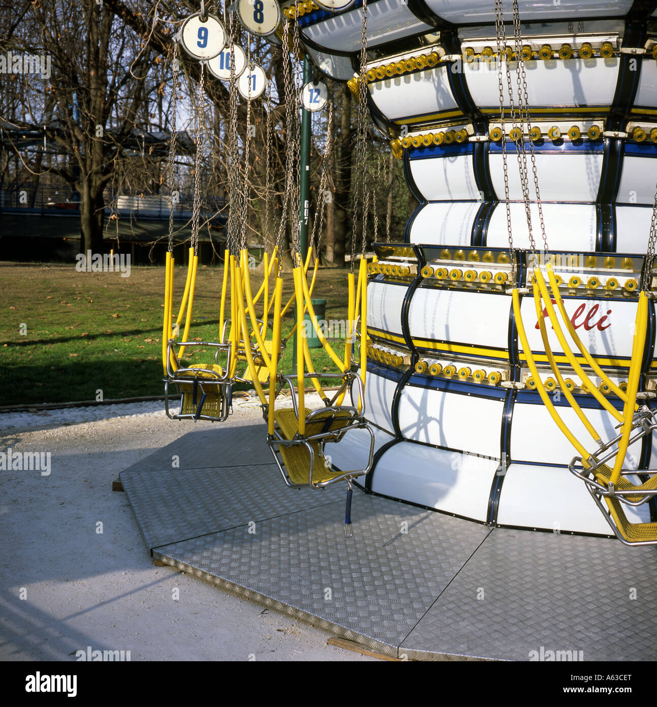 Closed booth in an amusement park in Milan, Italy, Europe Stock Photo ...