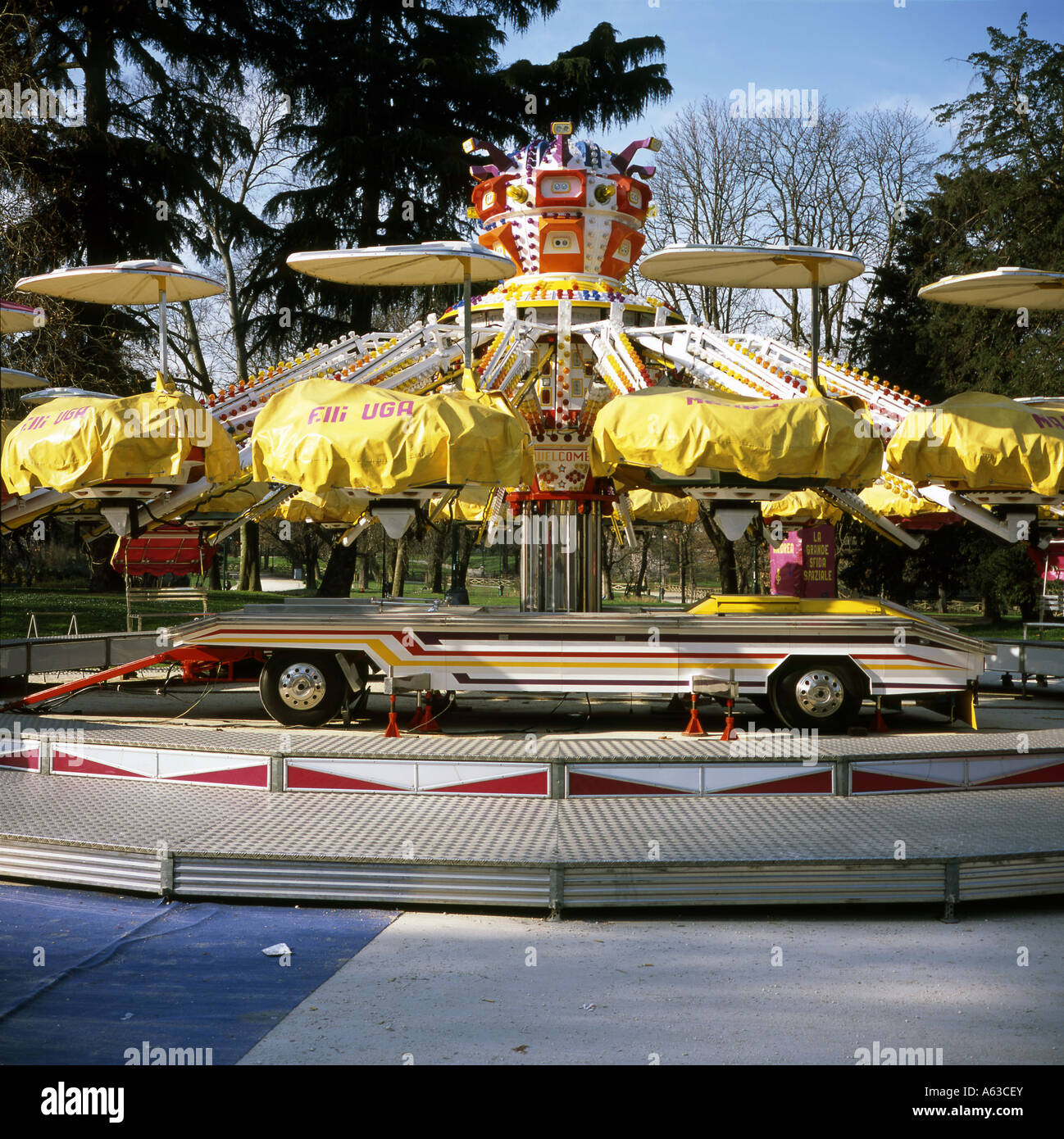 Closed booth in an amusement park in Milan, Italy, Europe Stock Photo ...