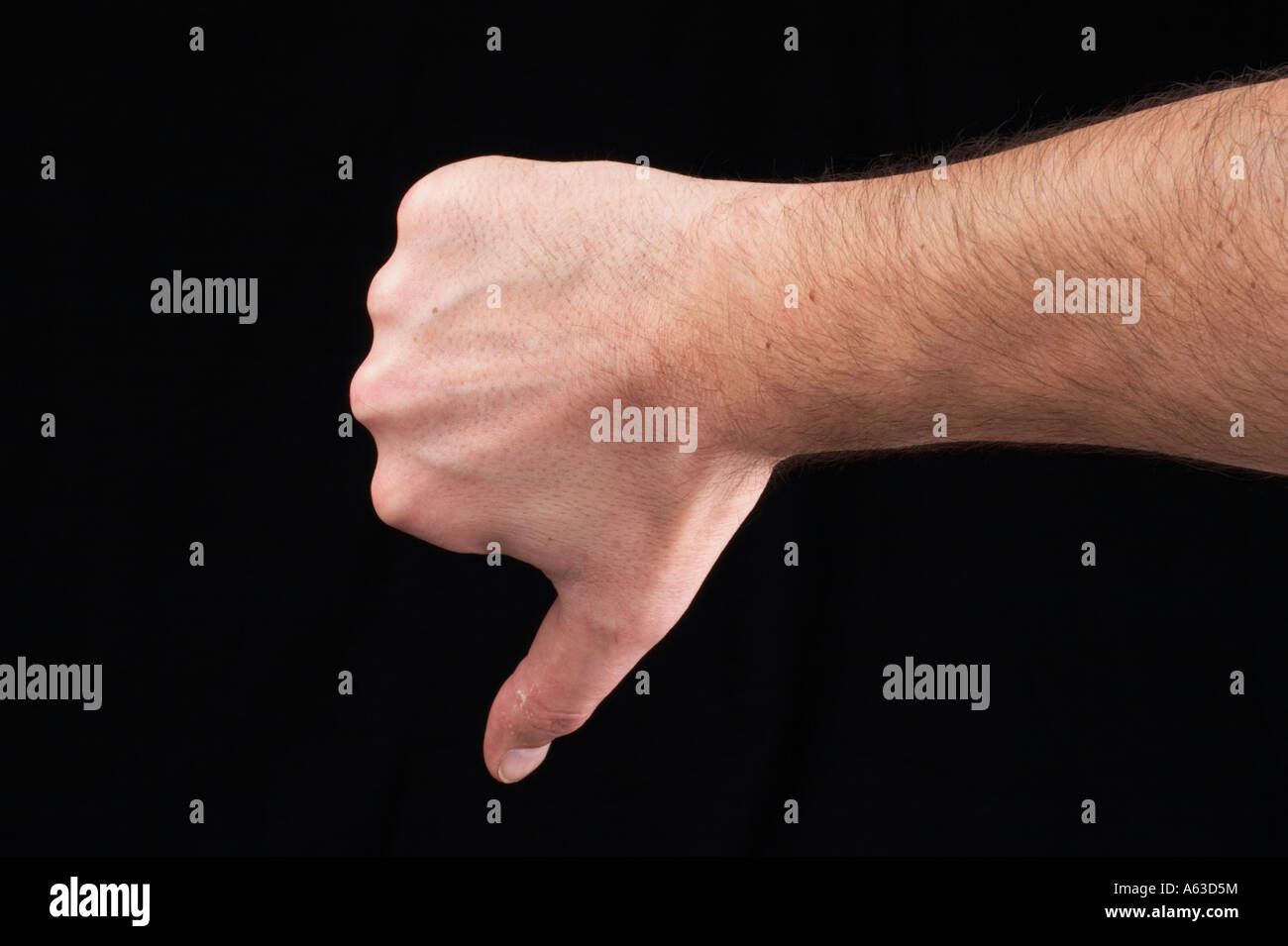 Human hand thumb down - not o.k. on black background Stock Photo - Alamy