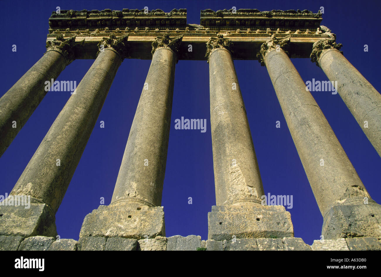 Six remaining columns of the great temple of Jupiter or Sun Baalbek ...