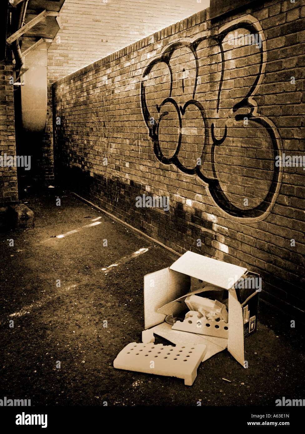 Rubbish grafitti wall art disgarded abandonment vertical hi-res stock ...