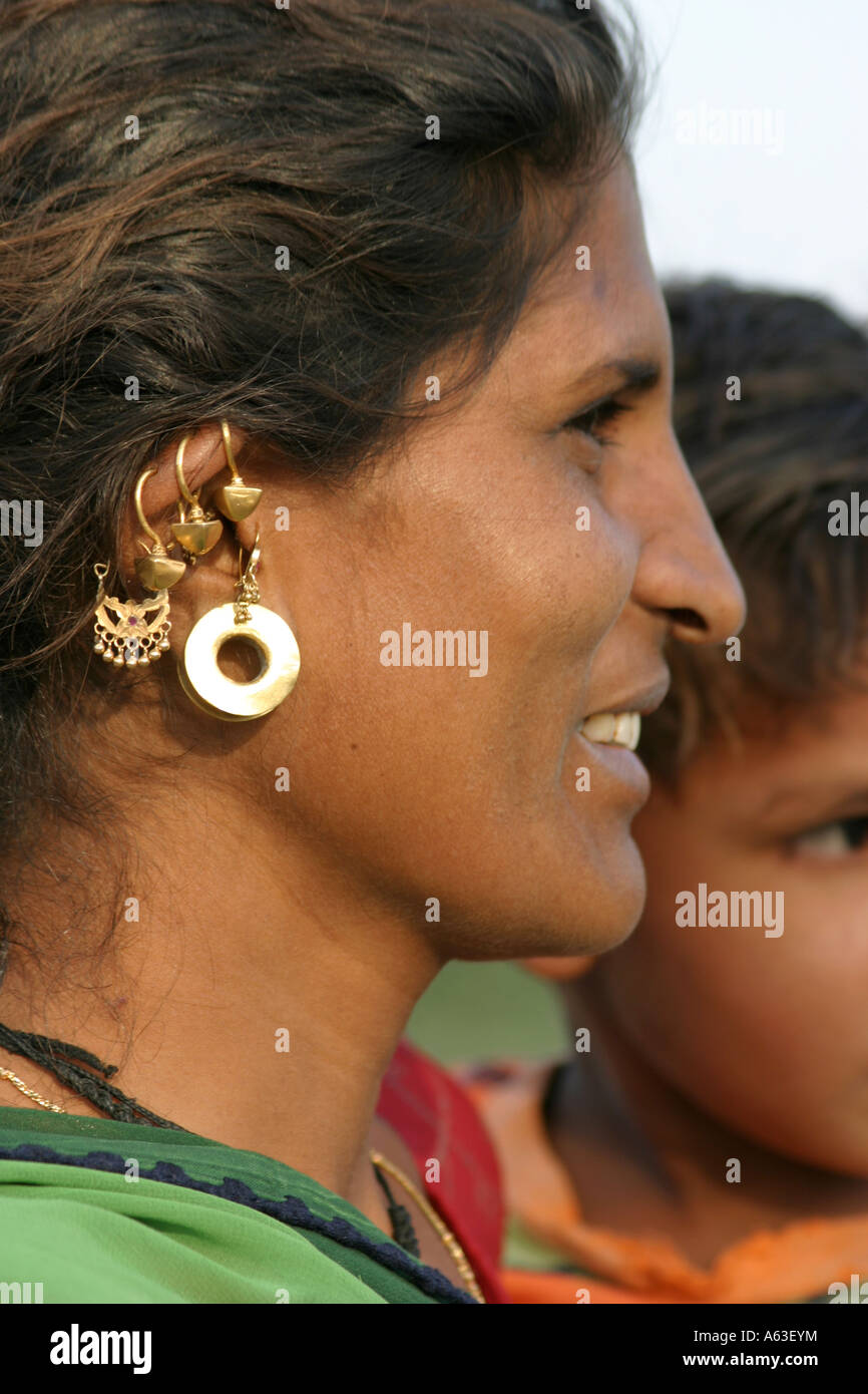 Vibrantly colourful tattoed woman of the Bharwad tribe at Ambala ...