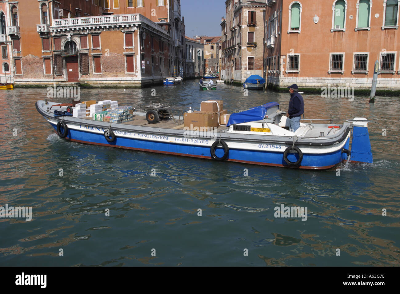 Topo barge product delivery service on the Grand Canal Venice Italy ...