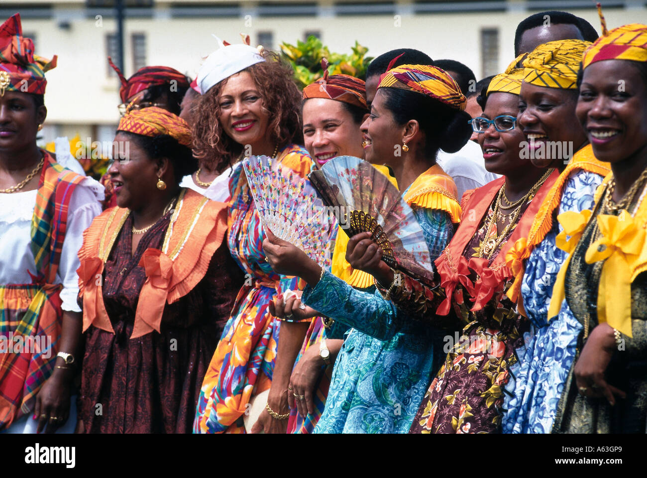 Group of women smiling in tracht Martinique Guadeloupe Antilles Stock ...