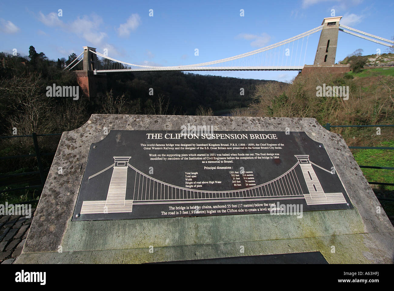 Clifton suspension bridge designed by I K Brunel Stock Photo - Alamy