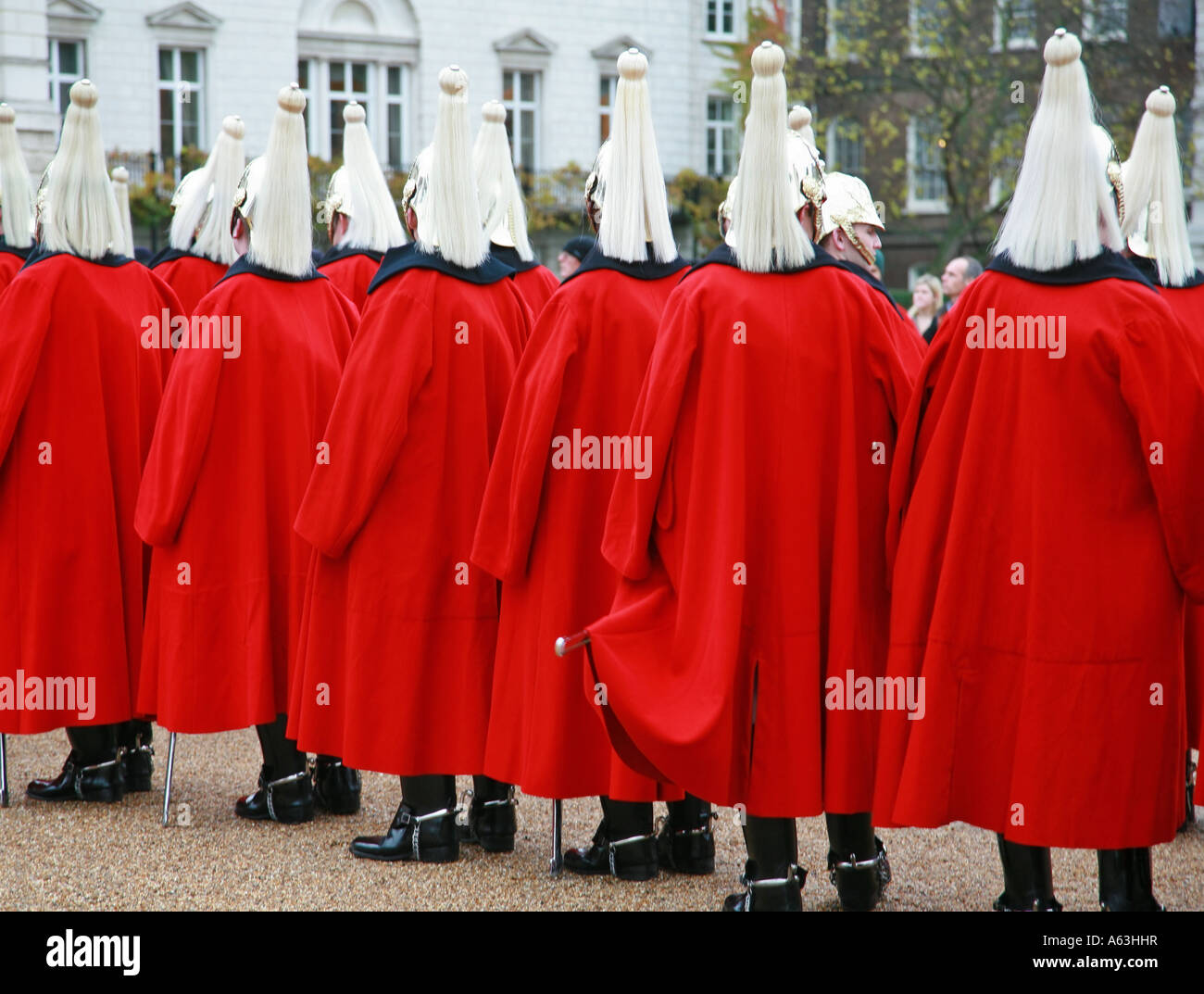Household Cavalry line up for a group photograph in Horse Guards Parade ...