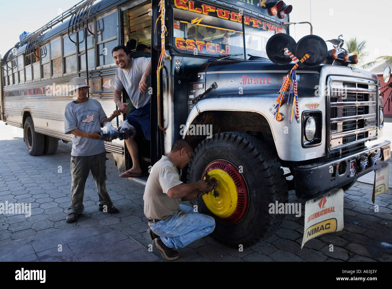 Bus named El Fugitivo driver and crew Esteli Nicaragua Stock Photo - Alamy