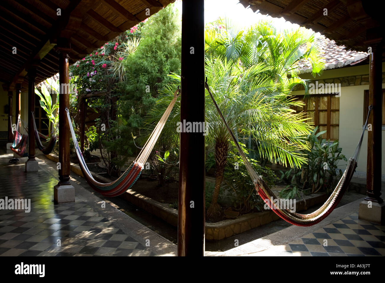 Typical Spanish colonial architecture interior courtyard in posada ...
