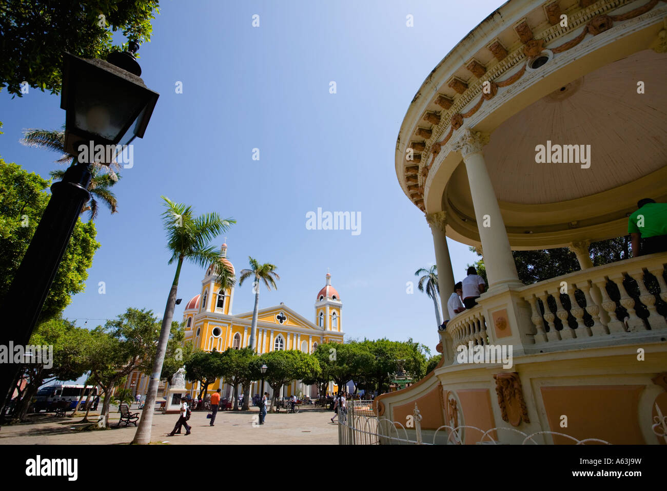 Bandstand and cathedral parque central Granada Nicaragua Stock Photo ...