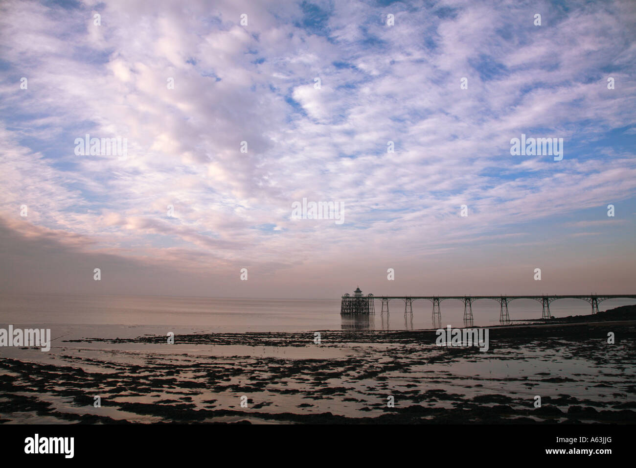 Sunset shore and pier at Clevedon Somerset England Stock Photo - Alamy