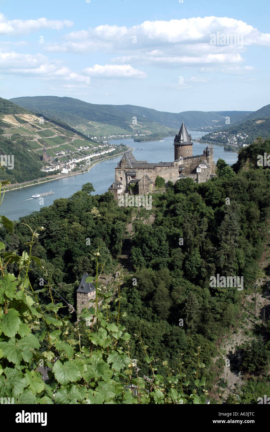 Aerial view of castle at riverside, Stahleck Castle, Bacharach, Rhine ...