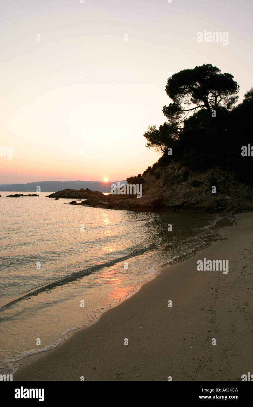 Sunset at Banana Beach Skiathos island Greece Stock Photo - Alamy