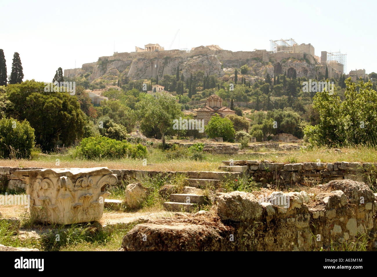 View of the Acropilis from the Ancient Agora with Scattered ruins in ...