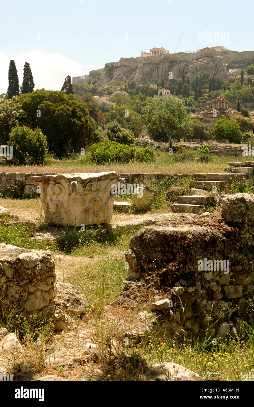 View of the Acropilis from the Ancient Agora with Scattered ruins in ...