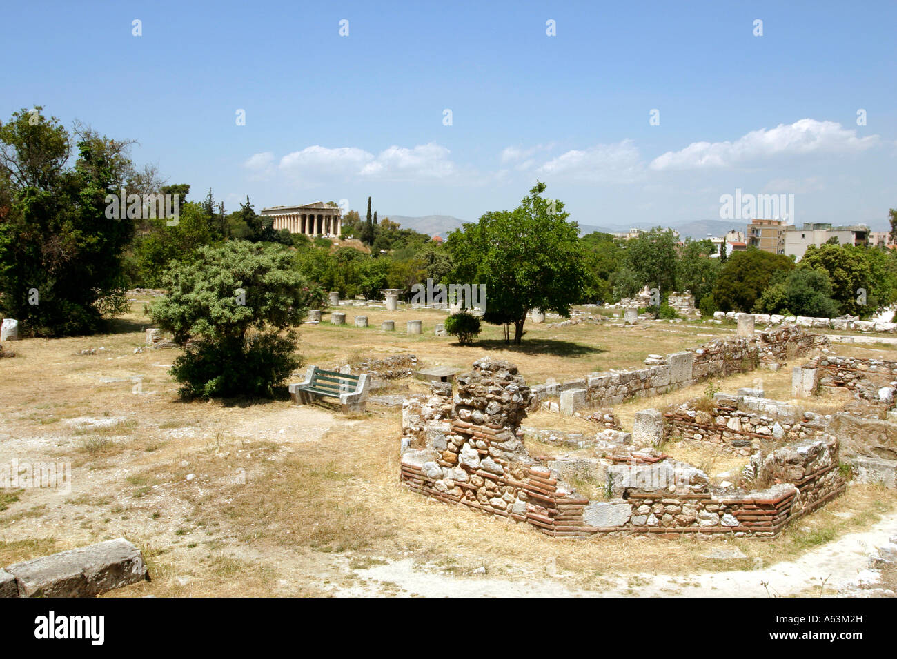 View of ruins of Ancient Agora with the Temple of Hephaistos Hephaestus ...