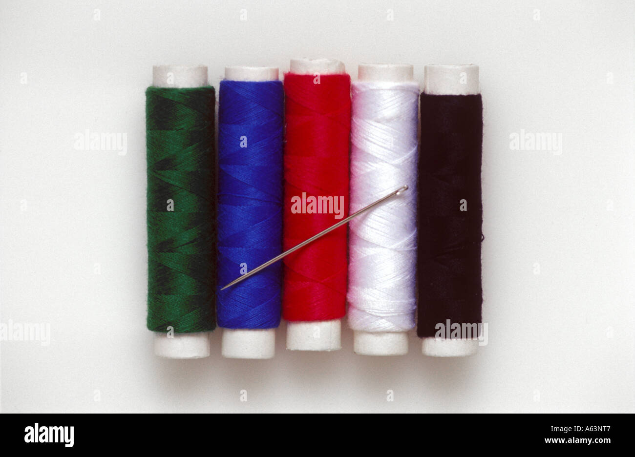 Close-up of needle and spools of thread Stock Photo - Alamy