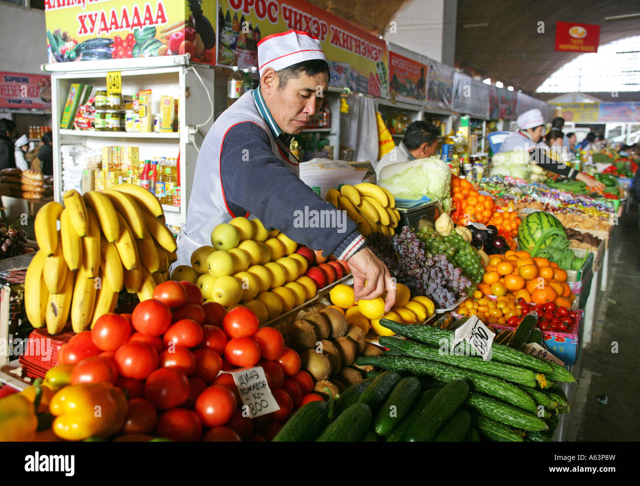 Mongolia - Fruit and vegetable stall in the market hall of the capital ...