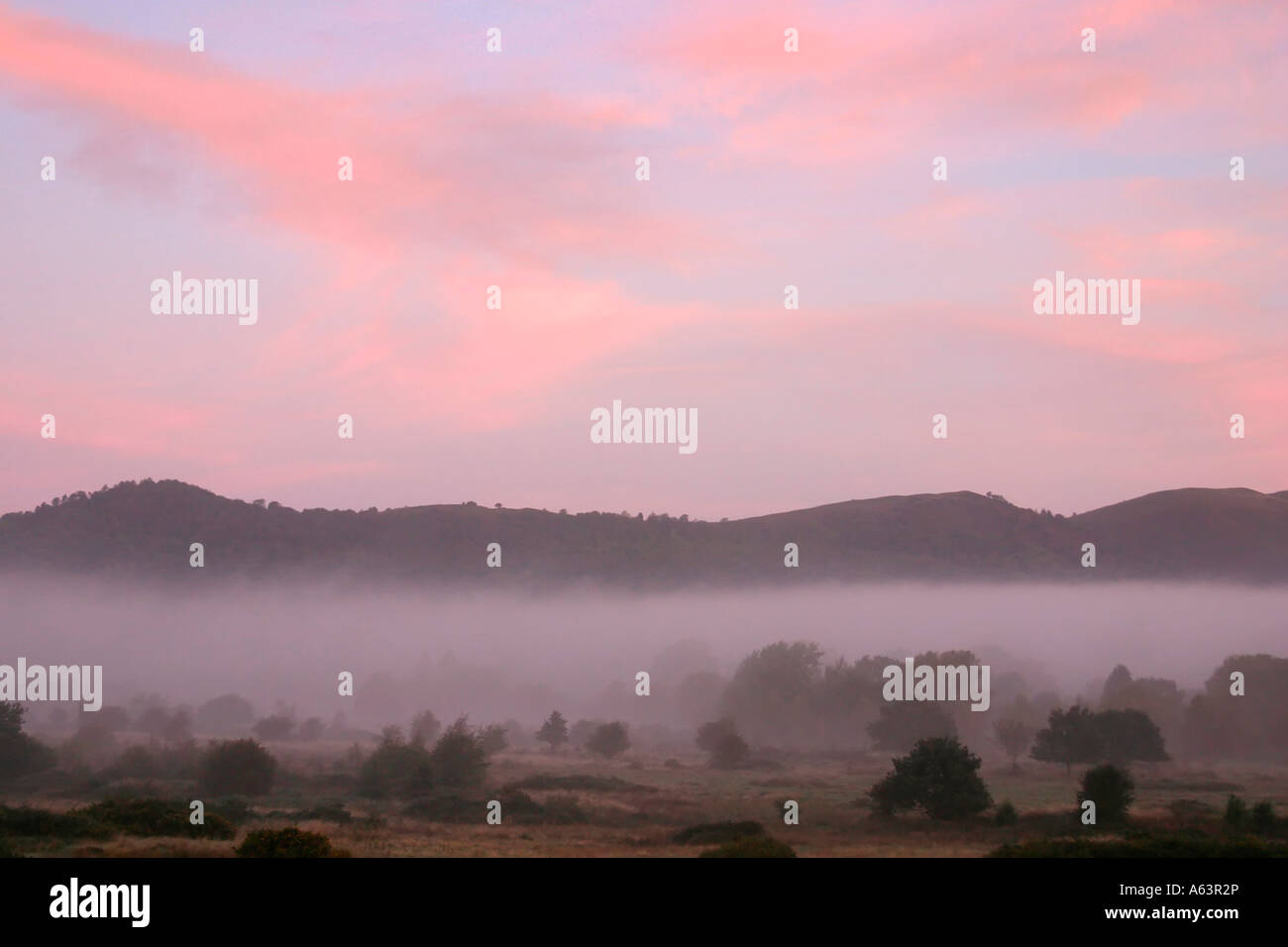 Dawn light on the malvern hills looking across Castlemorton Common ...