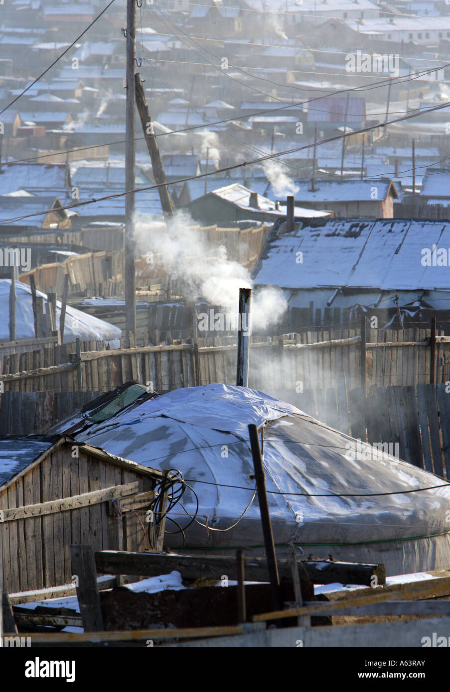 Mongolia - traditional ger tent in a district of the industrial town ...