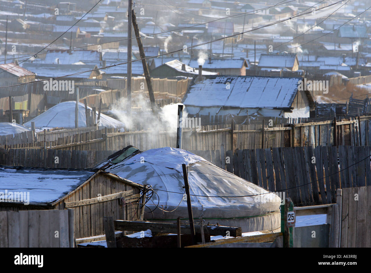 Mongolia - traditional ger tent in a district of the industrial town ...
