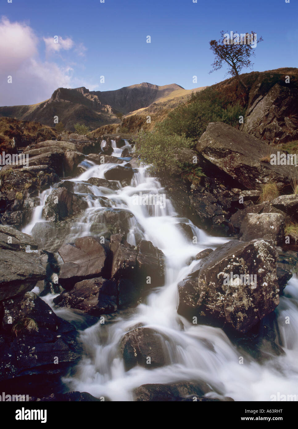 Waterfall above Ogwen Cottage, Snowdonia National Park, North Wales, UK ...