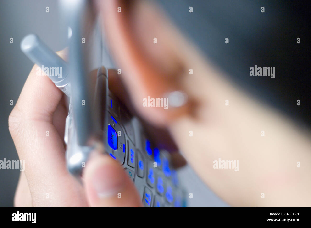 Back of woman’s head on cell phone Stock Photo - Alamy