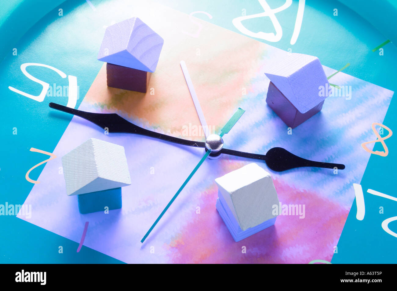 Miniature Houses on Clock Stock Photo - Alamy