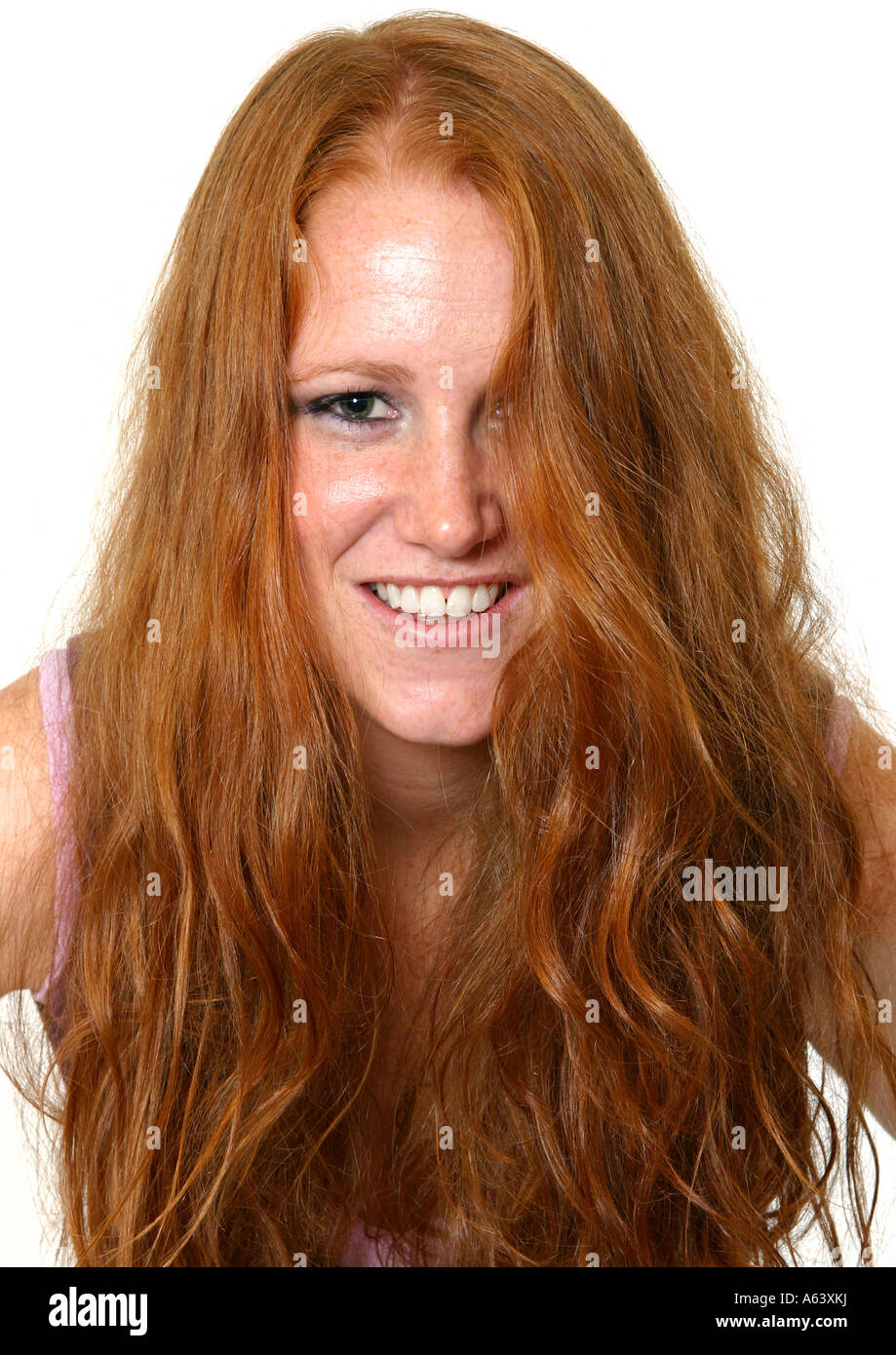 smiling woman with red hair Stock Photo - Alamy