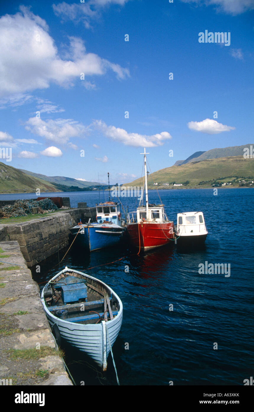 fishing boats at waterfront region of connemara county of galway ...