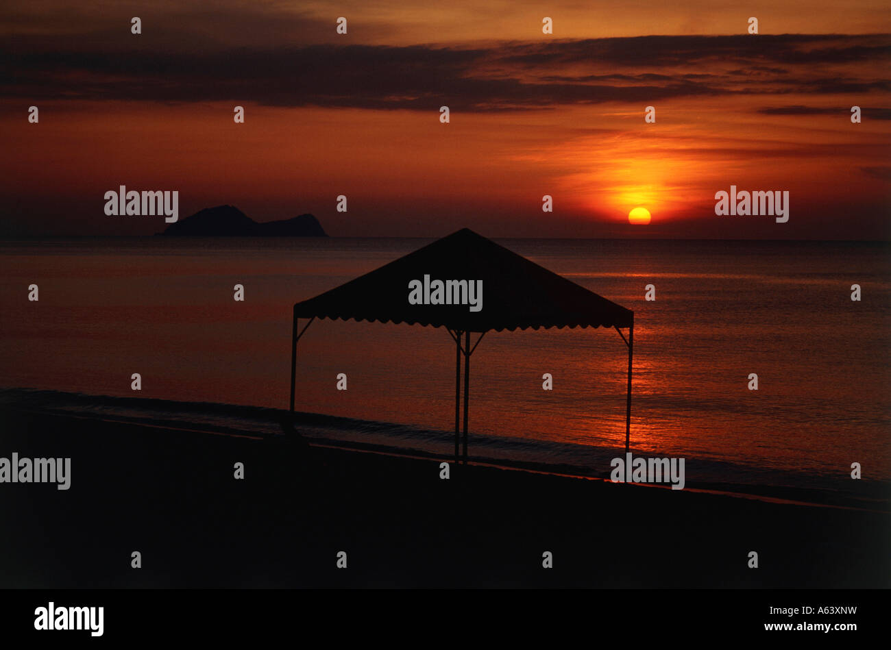 damai beach at sunset near city of kuching island of borneo state of ...