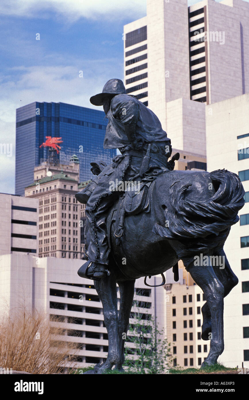 Cowboy on horseback sculpture at Pioneer Plaza near The Dallas ...