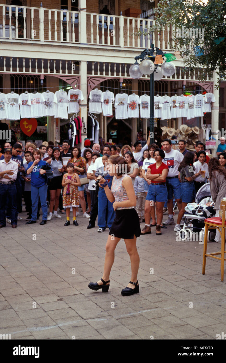 Teenage Girl Sings For Crowd In Market Square San Antonio Texas Stock ...