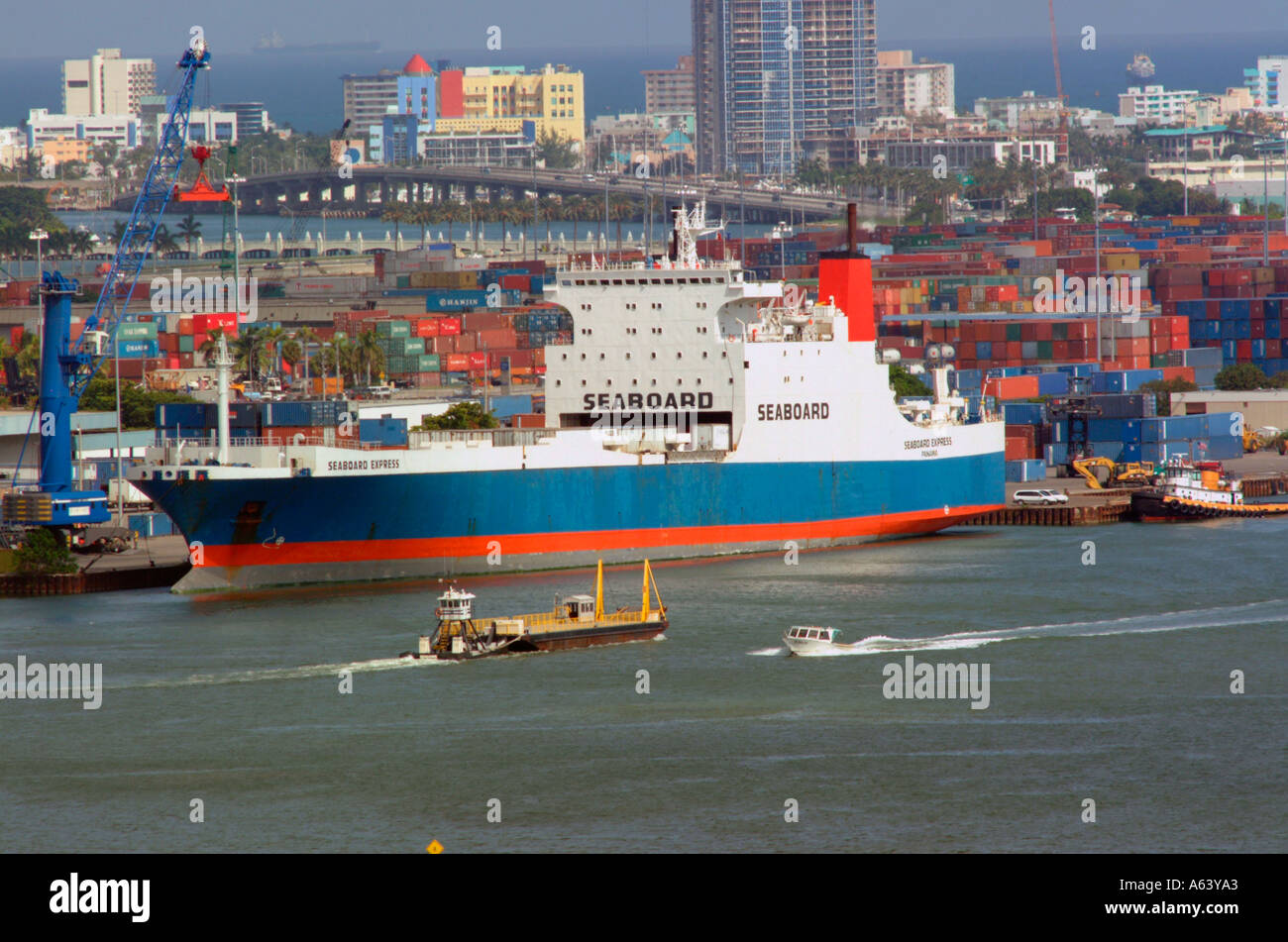 Miami Florida Ship at port shipping boats Intracoastal Waterway city ...