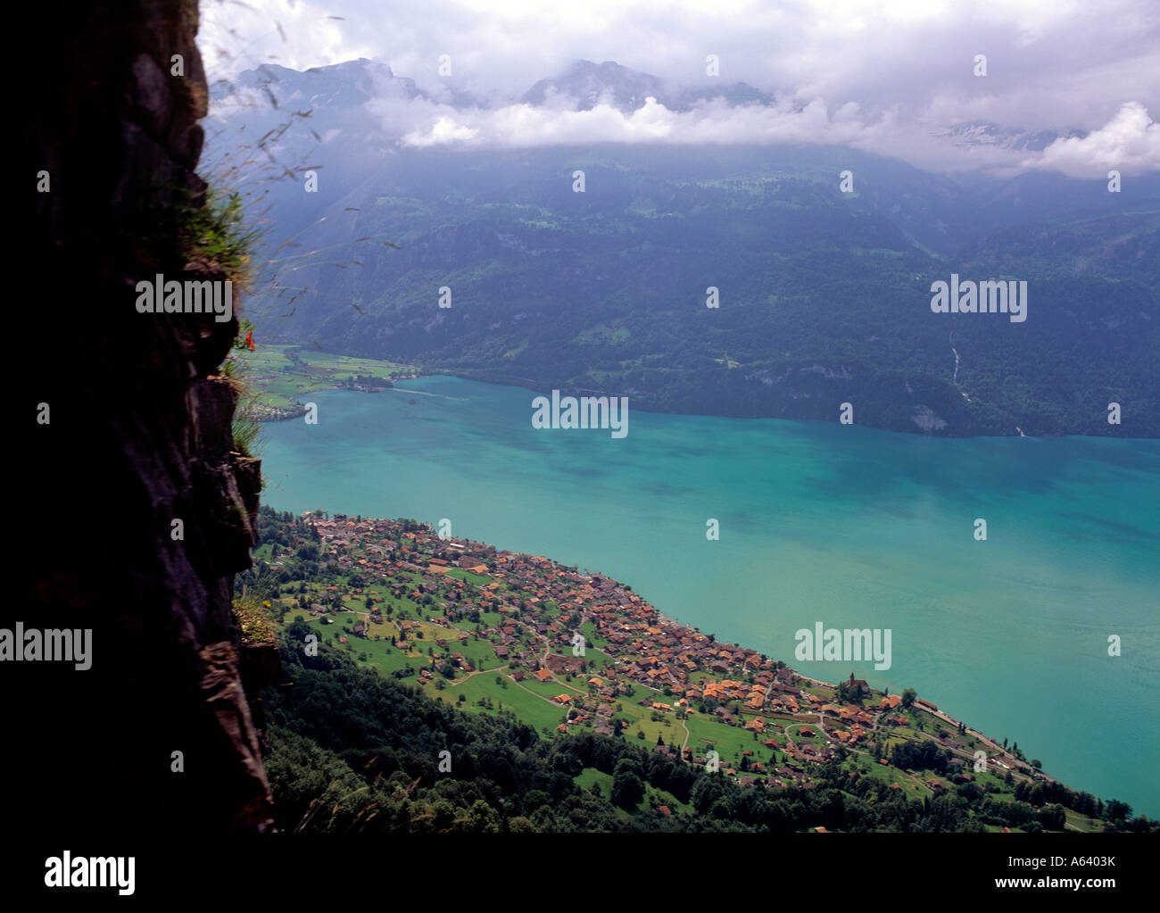 view from brienzer rothorn mountain railway to brienz and lake brienz ...