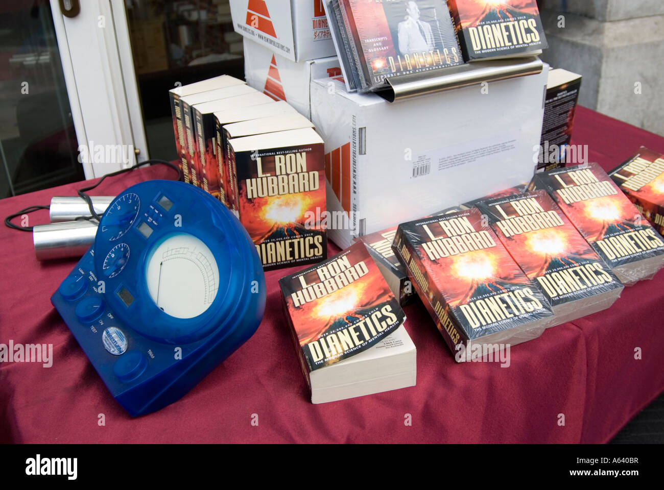 E Meter and Dianetics book by L Ron Hubbard at the Scientology centre ...